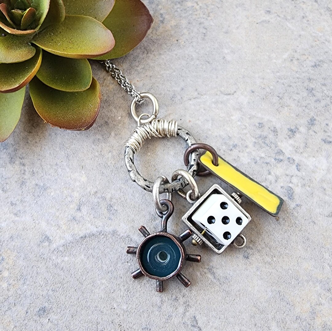 Steampunk Found Object Necklace: Mixed Metal Dangles, Stainless Steel ...