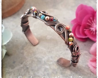 Turquoise Copper Cuff Bracelet Healing Copper Bracelets 7th Anniversary Gift Turquoise Wire Wrap ...