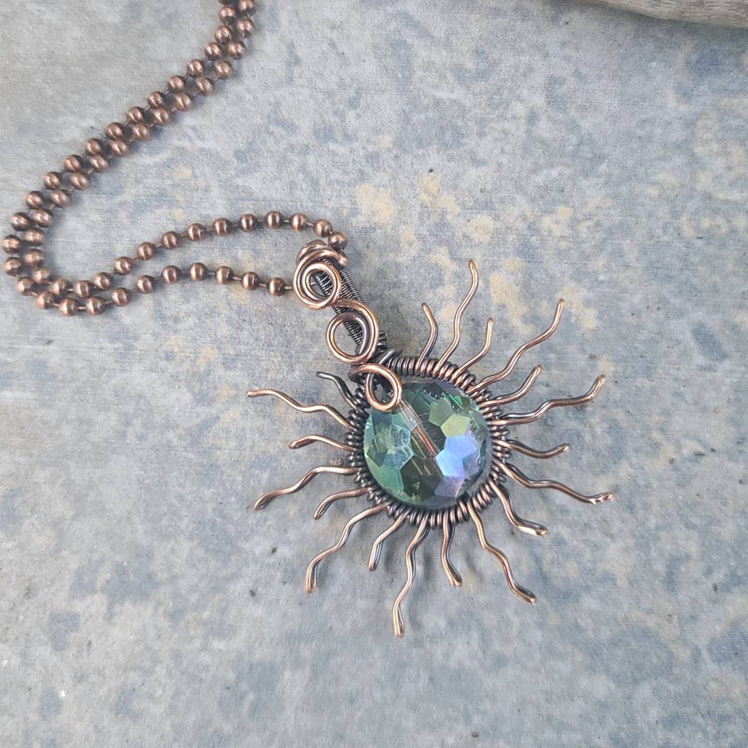 Sun Necklace Wire Wrapped Sun Pendant Crystal Sunburst Necklace ...