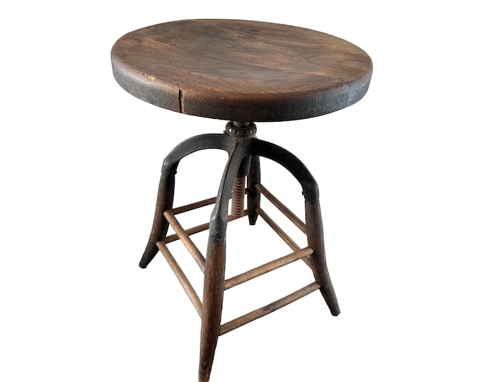 Antique Small Architect Stool, Antique Industrial Stool, Vintage Wood ...