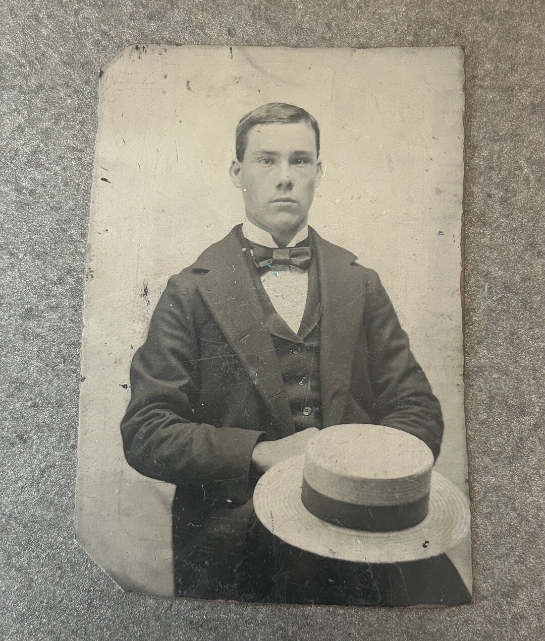 Antique Tintype Photograph, Dapper Man With Boater Hat, Victorian ...