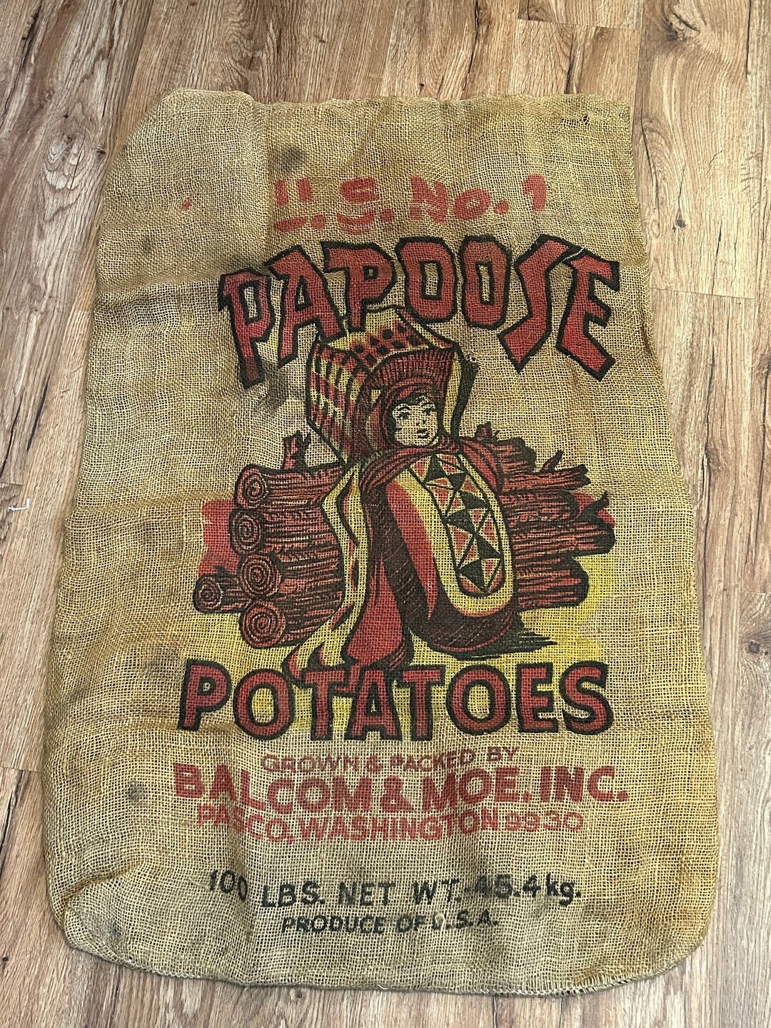 Native American Potato Sack, Papoose Brand Potato Sack, Vintage Indian ...