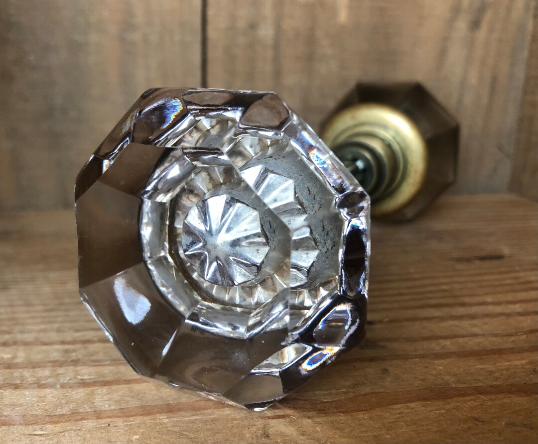 Octagon Glass Door Knobs, Antique 8 Point Glass Door Knob Set, Crystal Door Knobs, Architectural ...