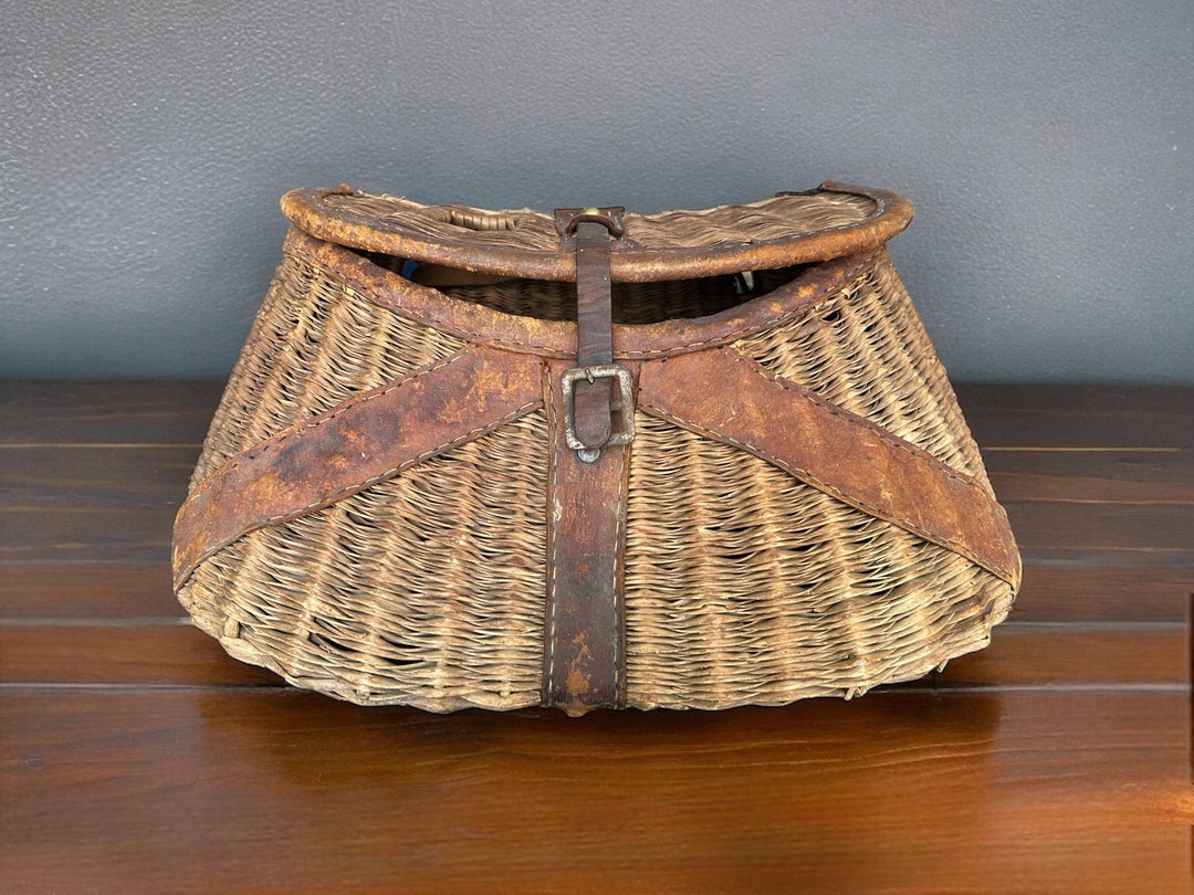Vintage Fishing Creel, Vintage Rustic Wicker Fishing Basket, Antique ...