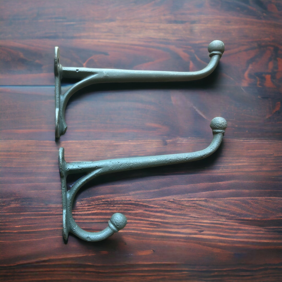 Set of 2 Large Antique Cast Iron Hooks, Old Victorian Metal Double Hook ...