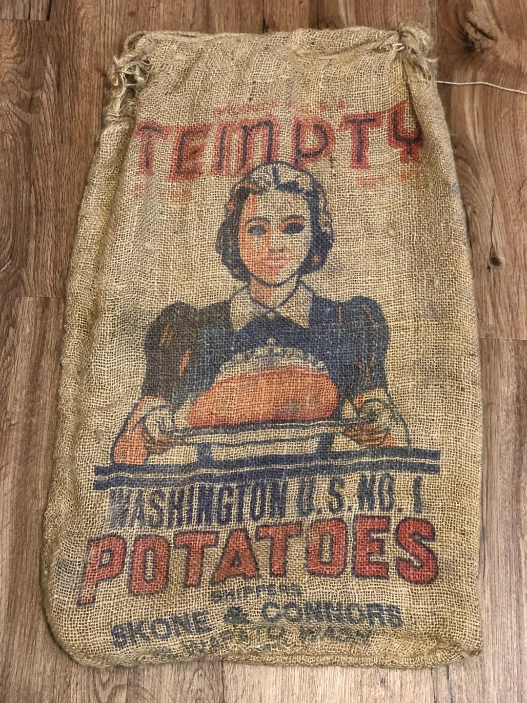 Adorable Small Vintage Tempty Burlap Bag, Retro Kitchen Potato Sack ...