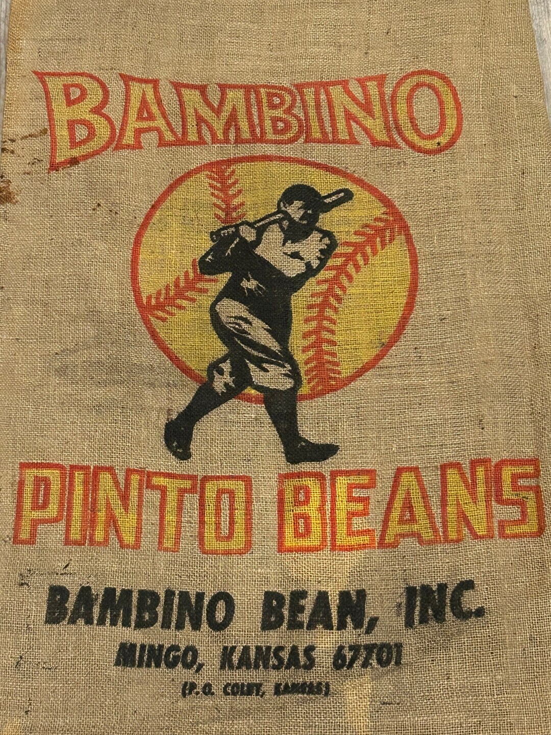 The Bambino Pinto Beans Vintage Burlap Bag, Bambino Bean Inc, Mingo ...