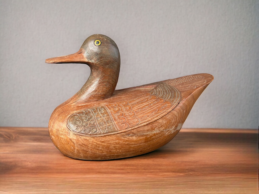 Folk Art Vintage Wooden Hand Carved Duck With Hidden Compartment ...
