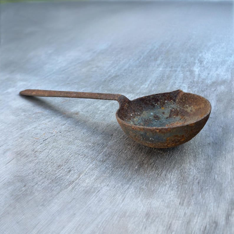 Large Primitive Antique Cast Iron Smelting Ladle, Single Spout Hand ...