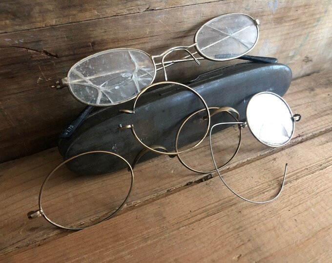 Set of 3 Antique Spectacles - Old Glasses, Glass Case, Vintage ...