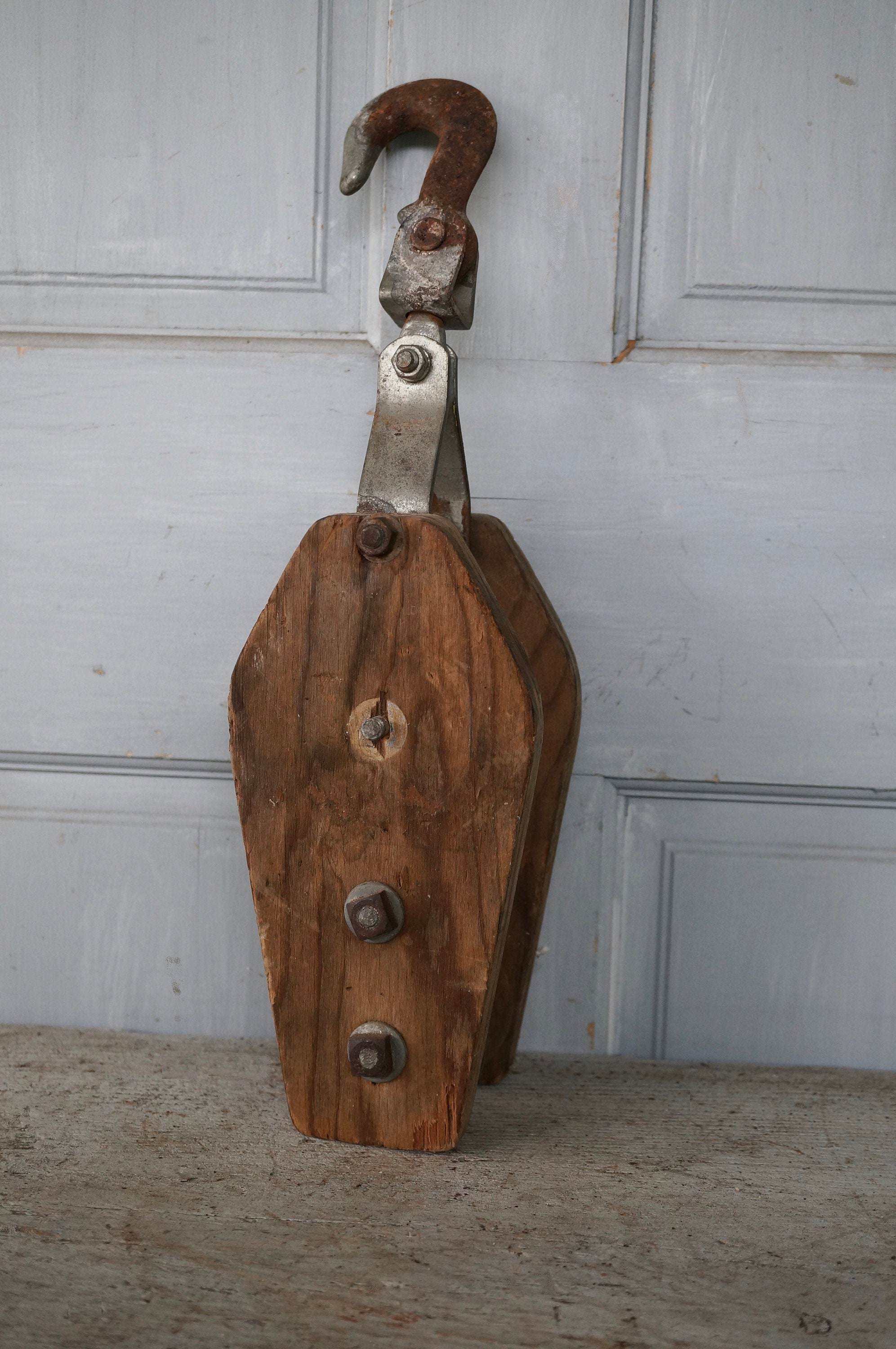 Vintage Metal and Wood Pulley Vintage Rope Pulley Rustic | Etsy