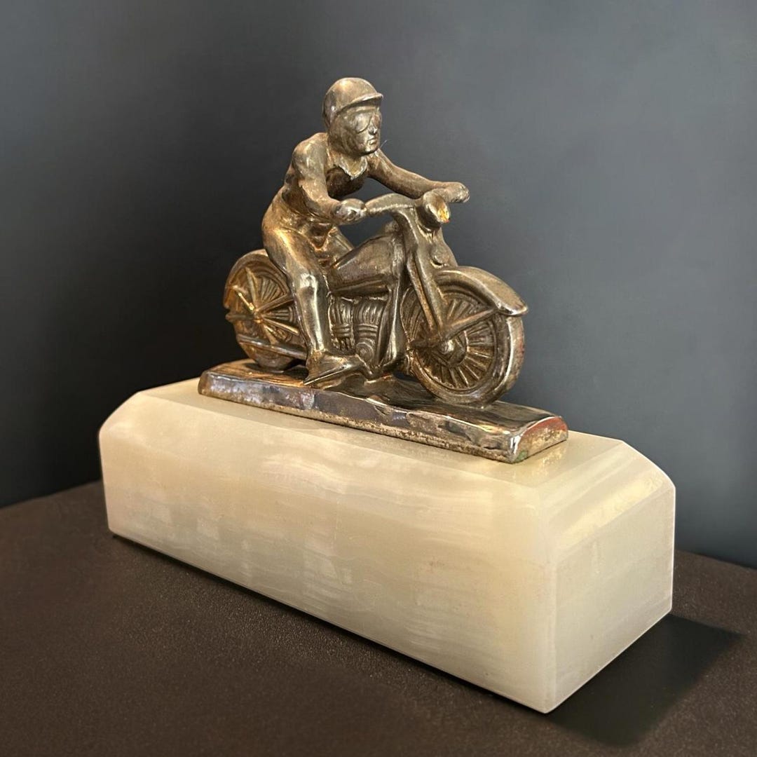 Motorcycle Trophy, Vintage Gold Painted Metal Rider, Marble Base - Etsy