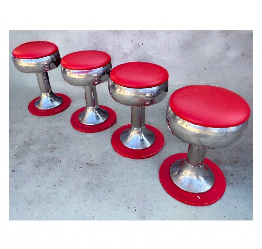 Set of Four 1950's Diner Stools, Vitro Products Inc. Chrome and Red ...