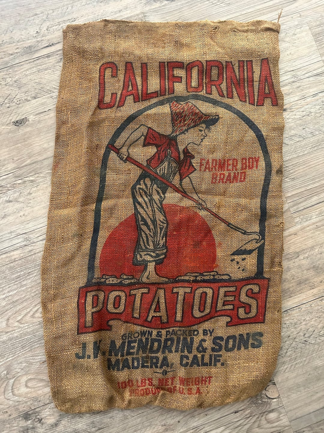 Rare California Farmer Boy Brand Vintage Burlap Bag, Vintage Farmer Boy ...