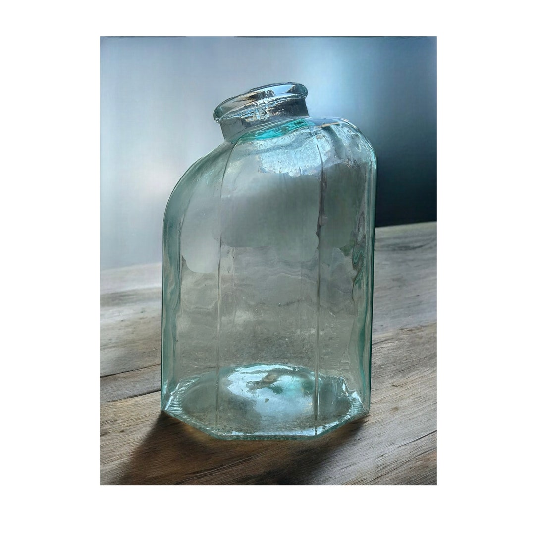 Large Italian Vintage Blue Glass Slanted Top Bottle, Five Gallon Glass ...