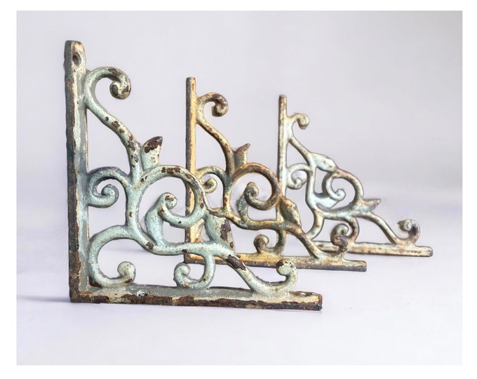 Set of 3 Genuine Antique Shelf Brackets, Architectural Salvage, Cast ...
