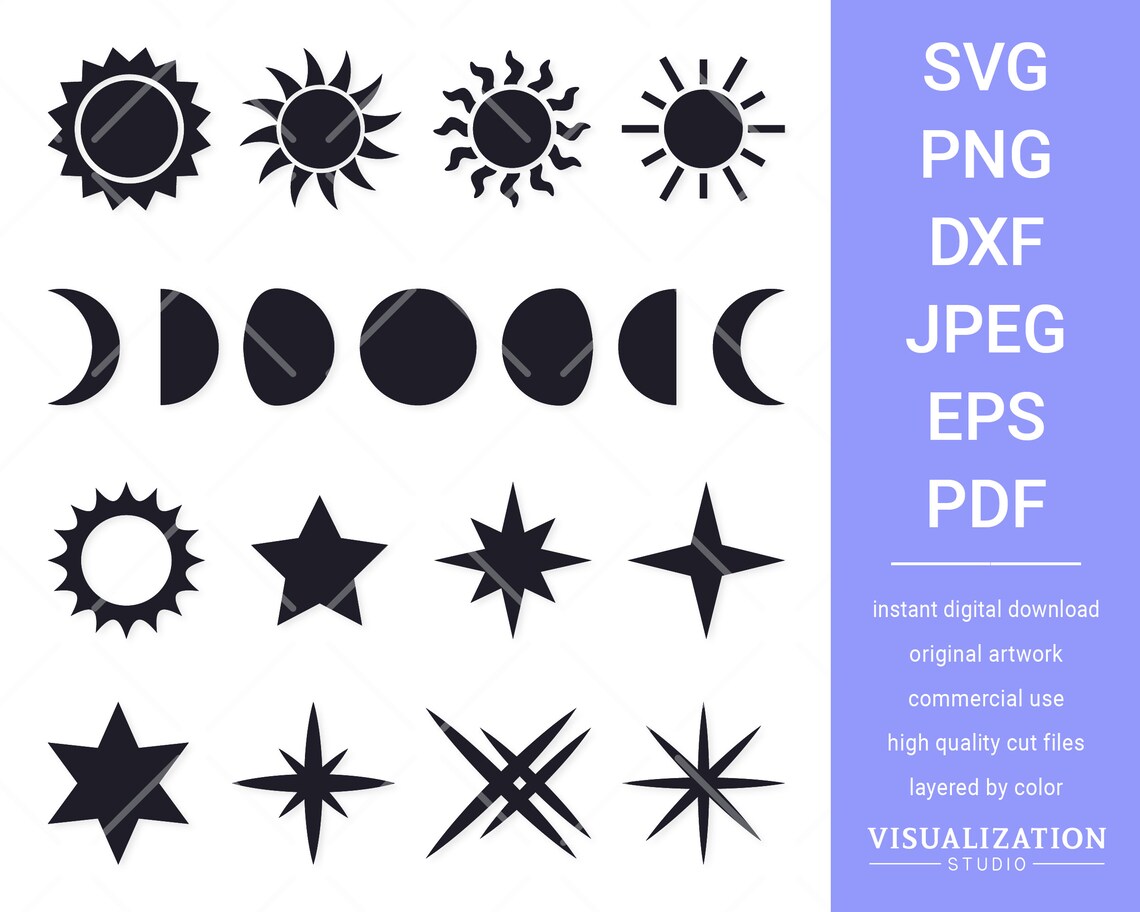 Sun Moon and Stars Vector Clipart Set INSTANT DIGITAL - Etsy