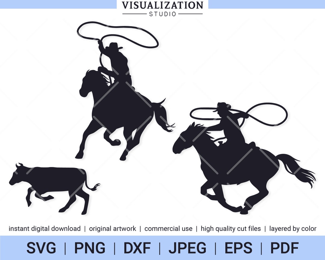 Team Roping Rodeo Vector Clipart INSTANT DIGITAL DOWNLOAD Svg Png Dxf ...