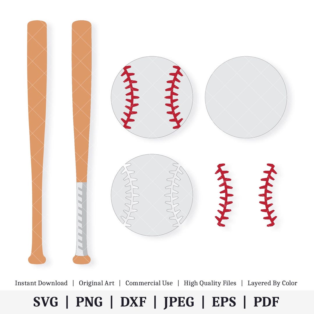 Baseball and Bat | Vector Artwork | INSTANT DIGITAL DOWNLOAD | Svg ...