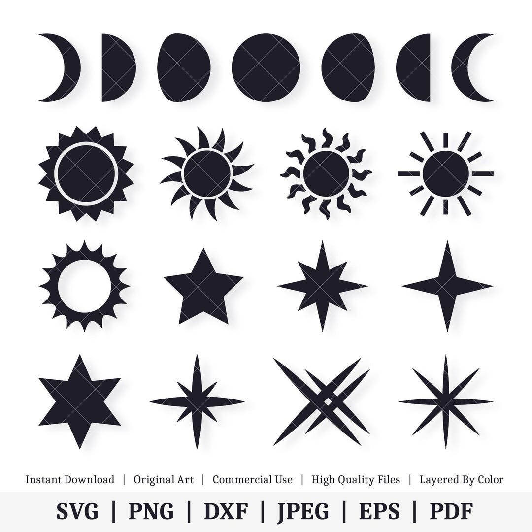 Sun Moon and Stars | Vector Bundle | INSTANT DIGITAL DOWNLOAD | Svg ...