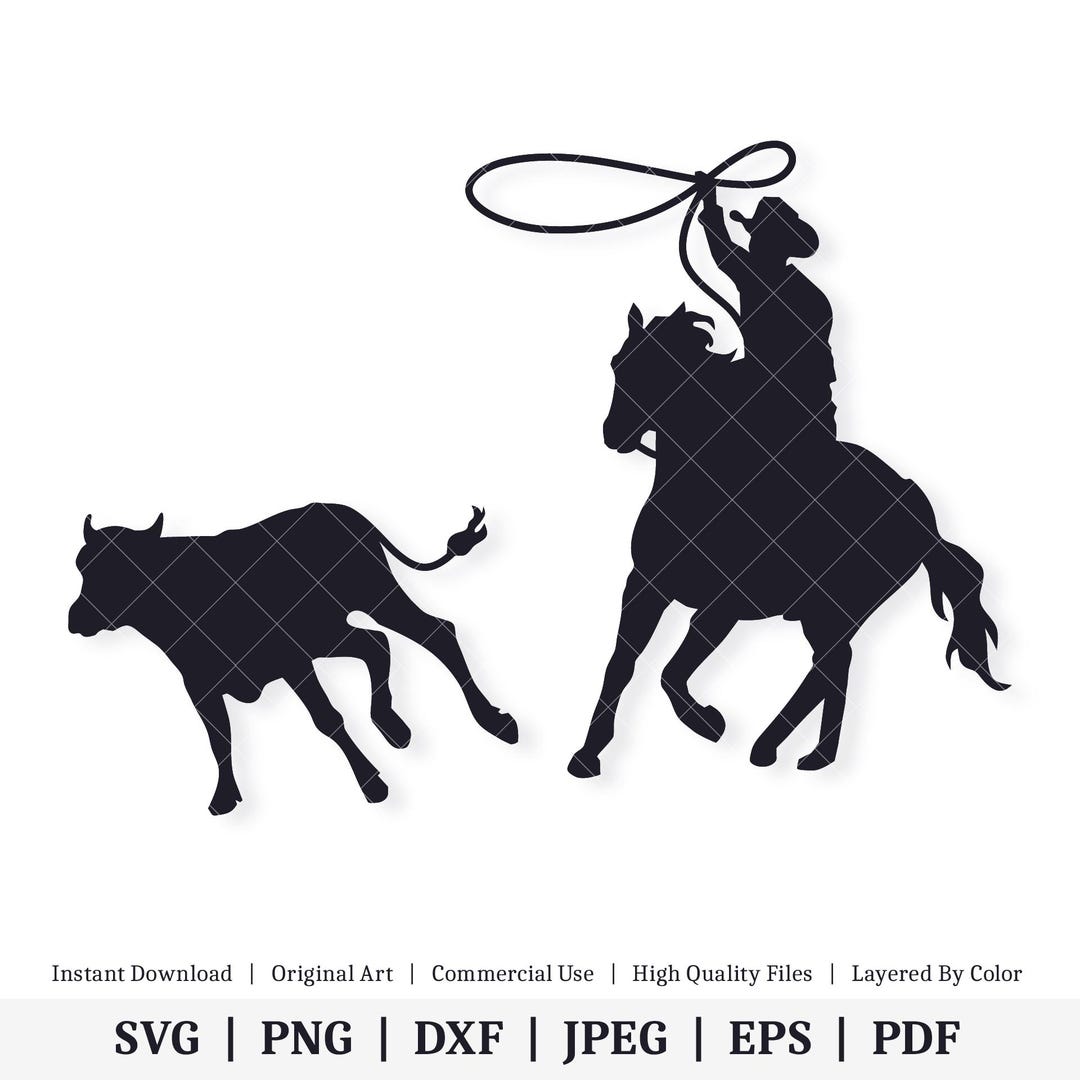 Cattle Roping Cowboy | Rodeo | Vector Artwork | INSTANT DIGITAL ...