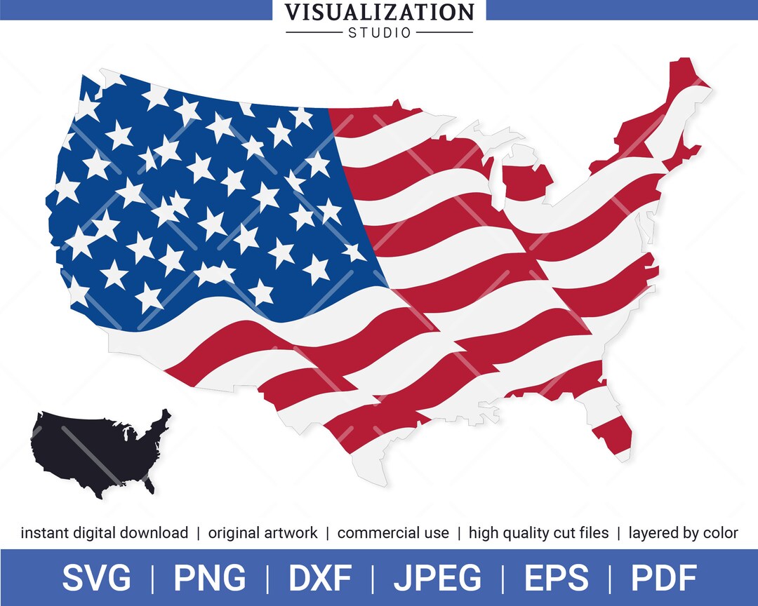 America Flag Design Country Shape Vector Clipart INSTANT DIGITAL ...