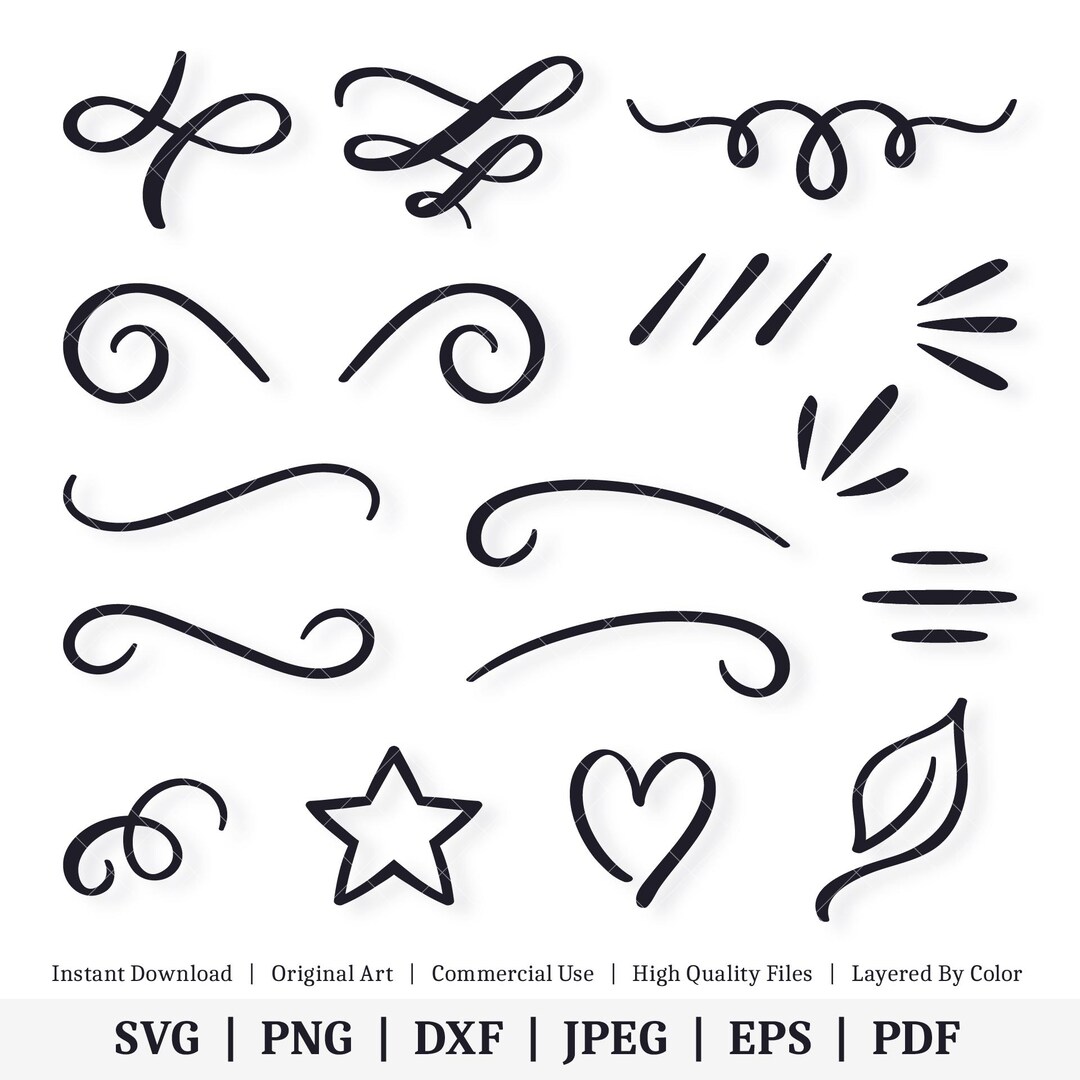 Calligraphic Flourishes | Vector Bundle | INSTANT DIGITAL DOWNLOAD ...