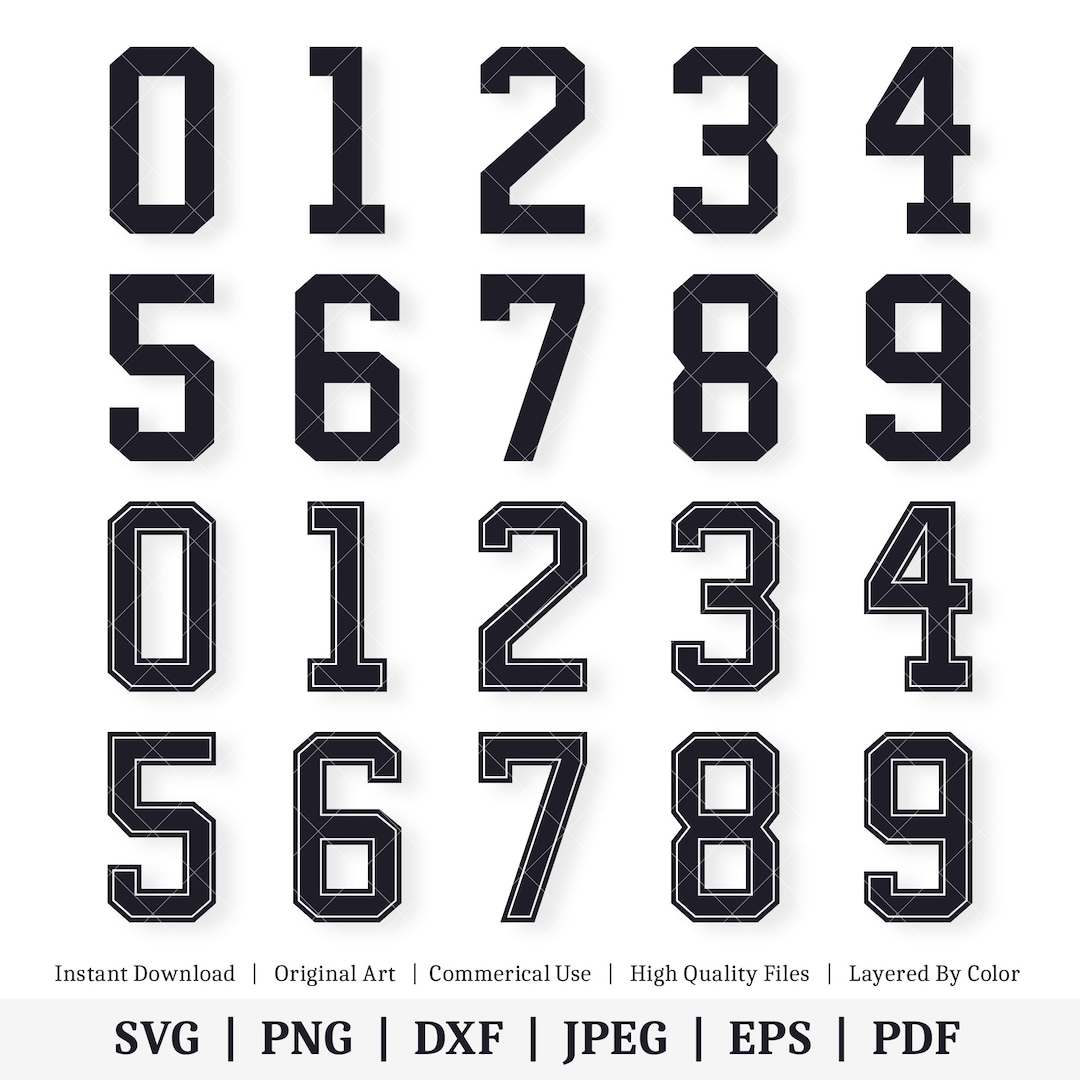 Jersey Uniform Numbers 0-9 Vector Bundle INSTANT DIGITAL DOWNLOAD Svg ...