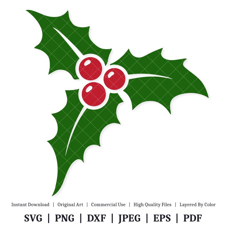 Christmas Holly | Vector Artwork | INSTANT DIGITAL DOWNLOAD | Svg | Png ...