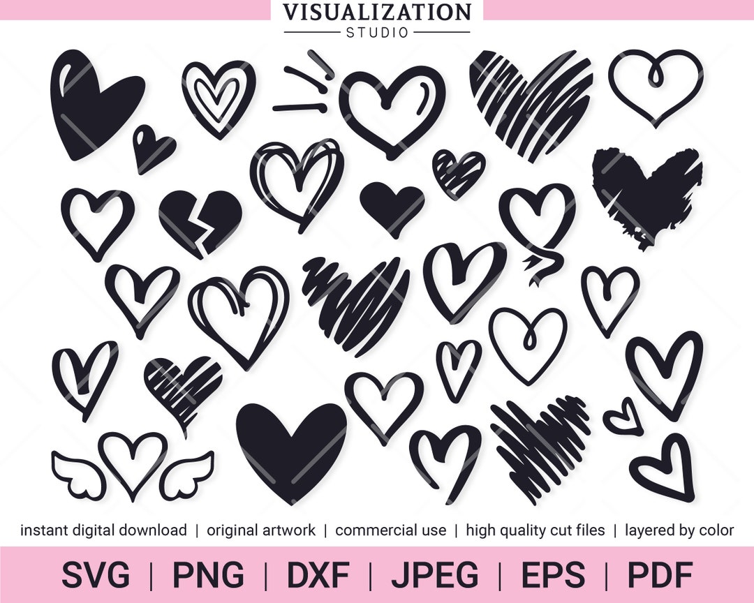 Doodle Hearts Vector Clipart Set INSTANT DIGITAL DOWNLOAD Svg Png Dxf ...