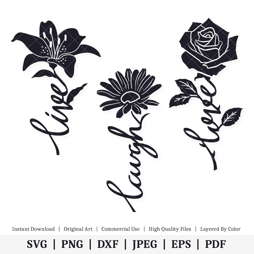 Flower Word Stems | Live Laugh Love | Vector Bundle | INSTANT DIGITAL ...