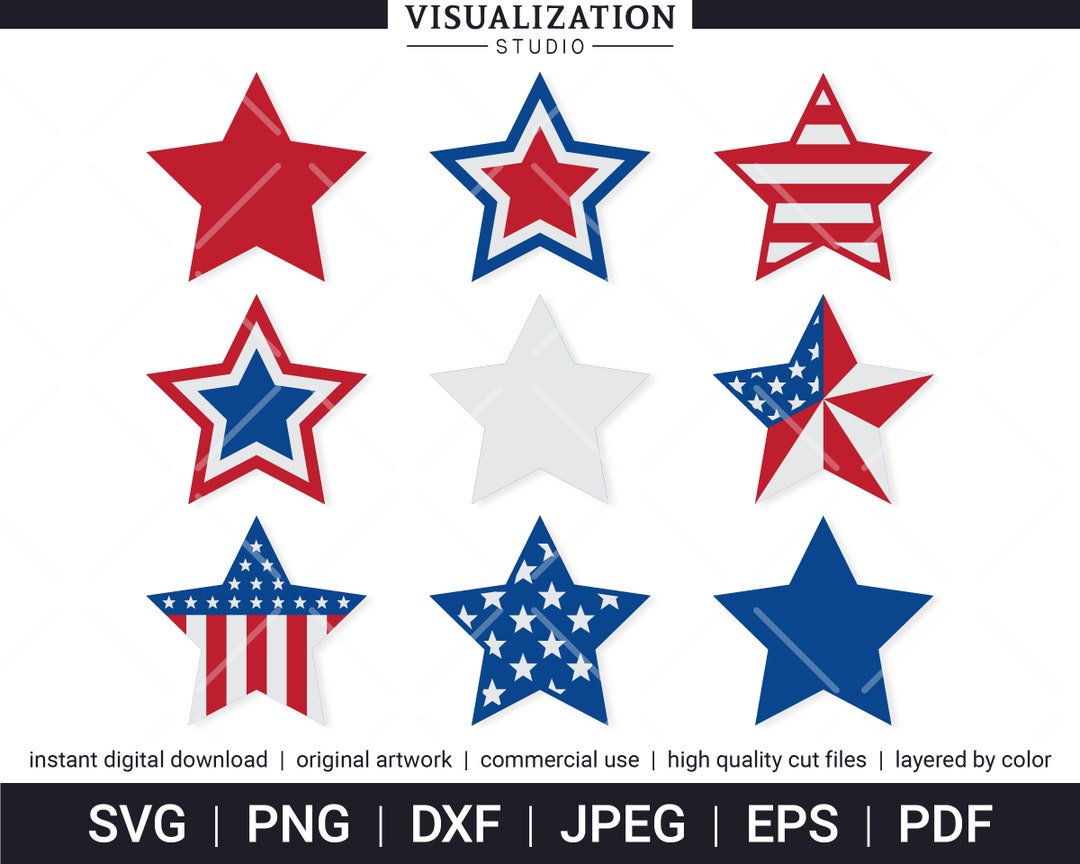 Patriotic Stars Vector Clipart Set INSTANT DIGITAL DOWNLOAD Svg Png Dxf ...