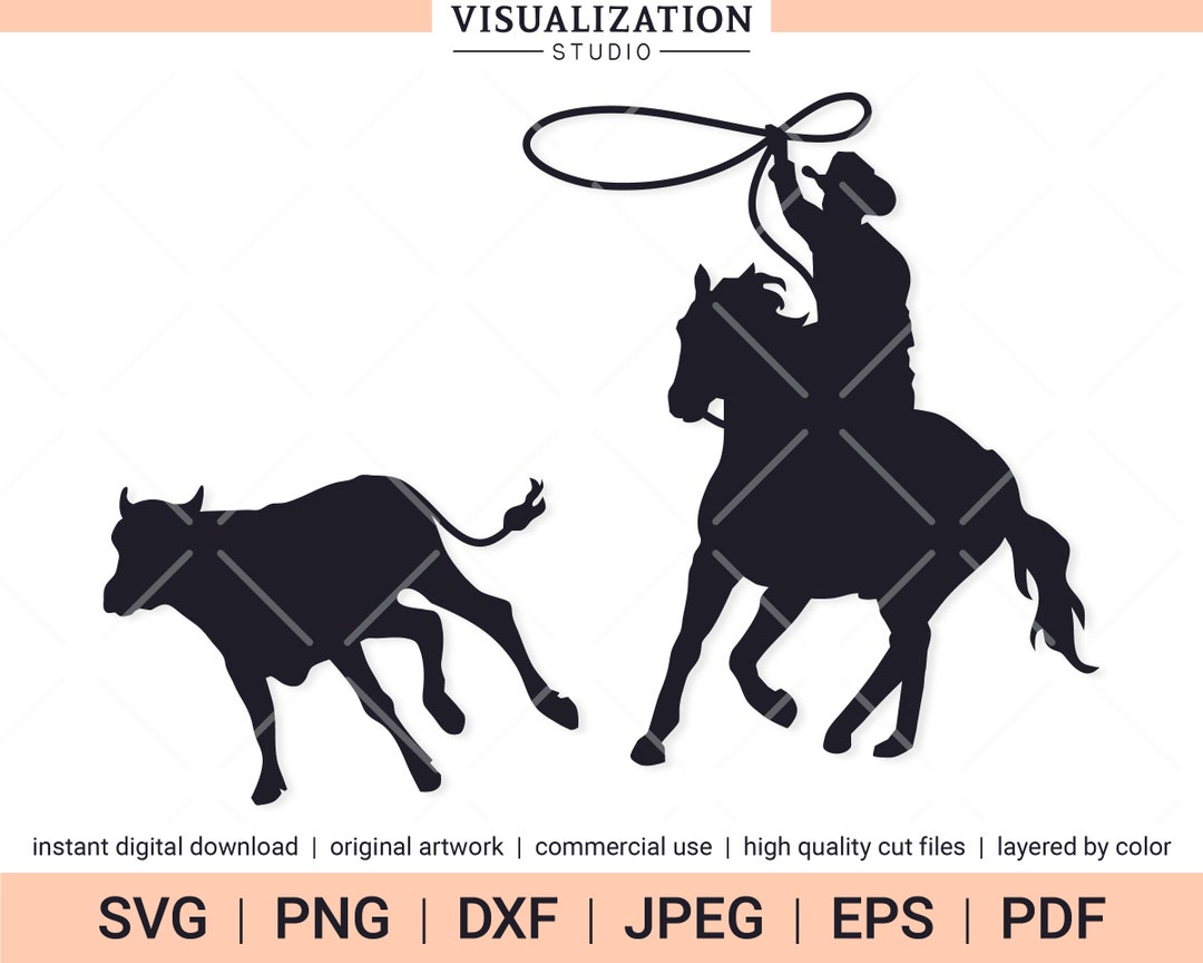 Cattle Roping Cowboy Rodeo Vector Clipart INSTANT DIGITAL DOWNLOAD Svg ...