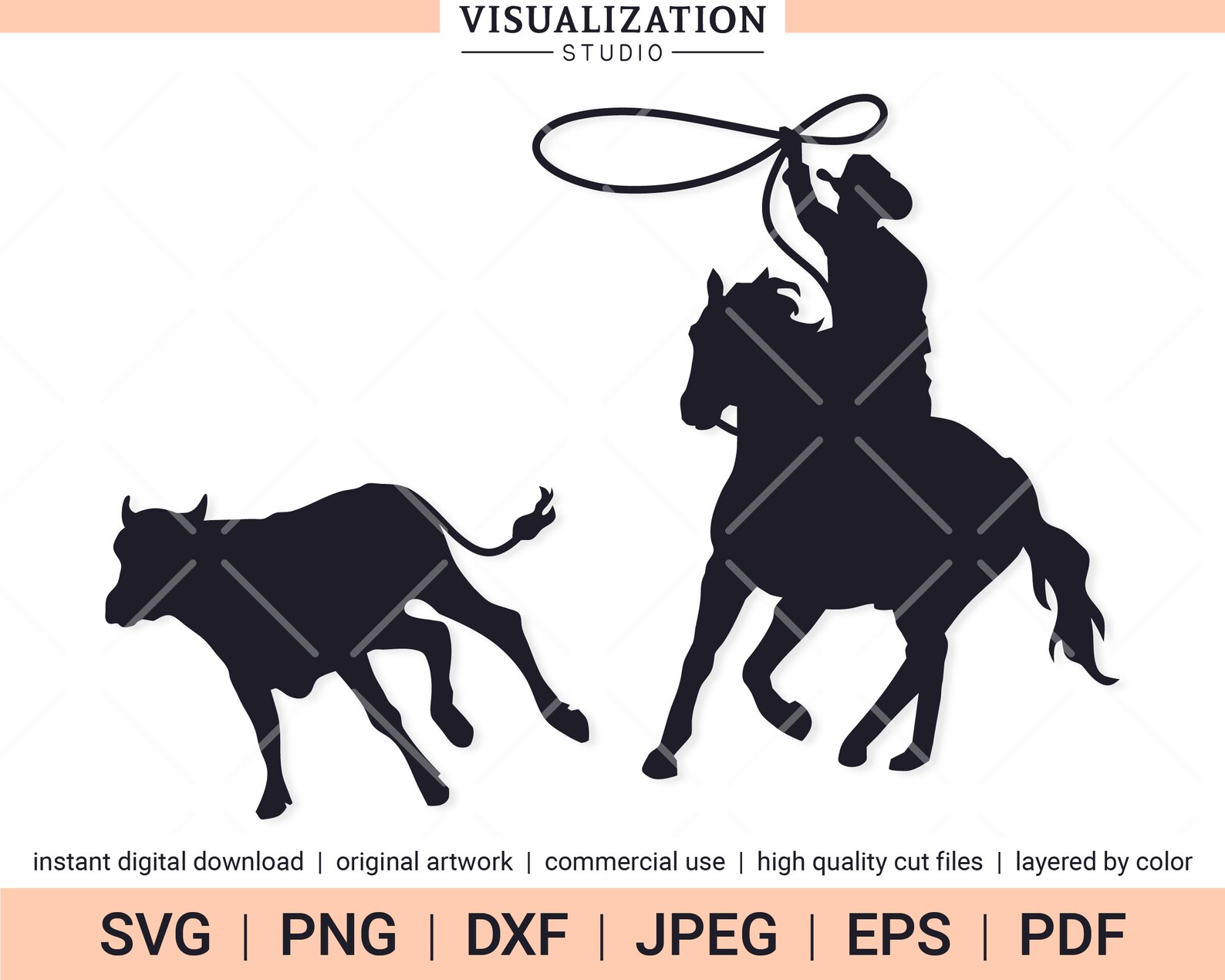 Cattle Roping Cowboy Rodeo Vector Clipart INSTANT - Etsy