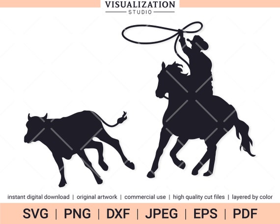 Cattle Roping Cowboy Rodeo Vector Clipart INSTANT - Etsy