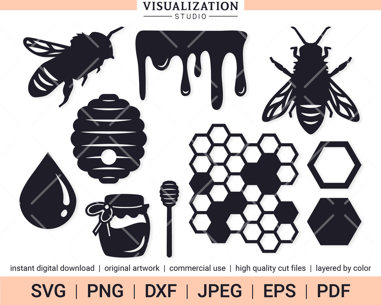 Honey Bee Shapes Vector Clipart Set INSTANT DIGITAL - Etsy