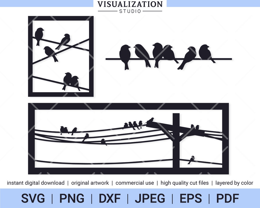Birds on A Wire Vector Clipart Set INSTANT DIGITAL DOWNLOAD Svg Png Dxf ...