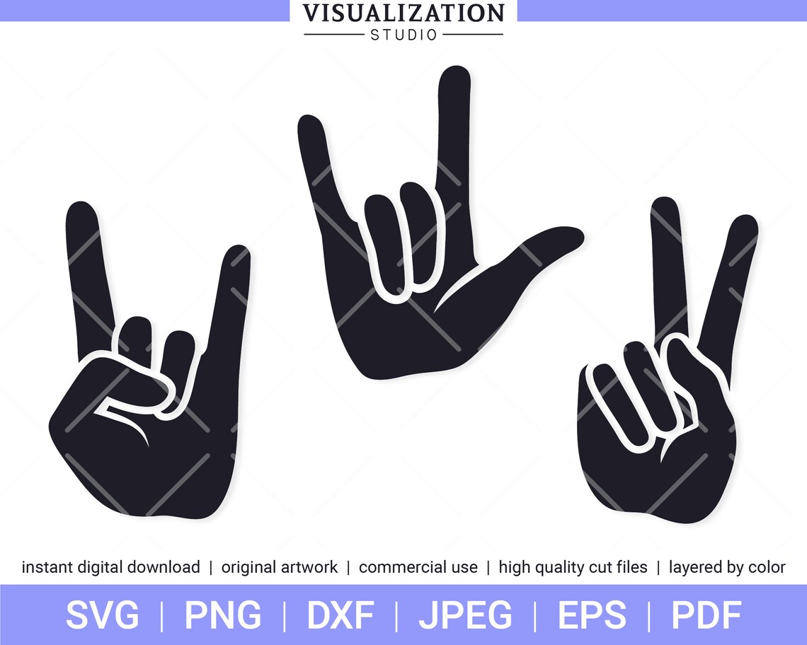 Rock Peace Love Hand Signs Vector Clipart Set INSTANT - Etsy
