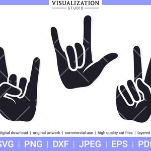 Rock Peace Love Hand Signs Vector Clipart Set INSTANT DIGITAL DOWNLOAD ...