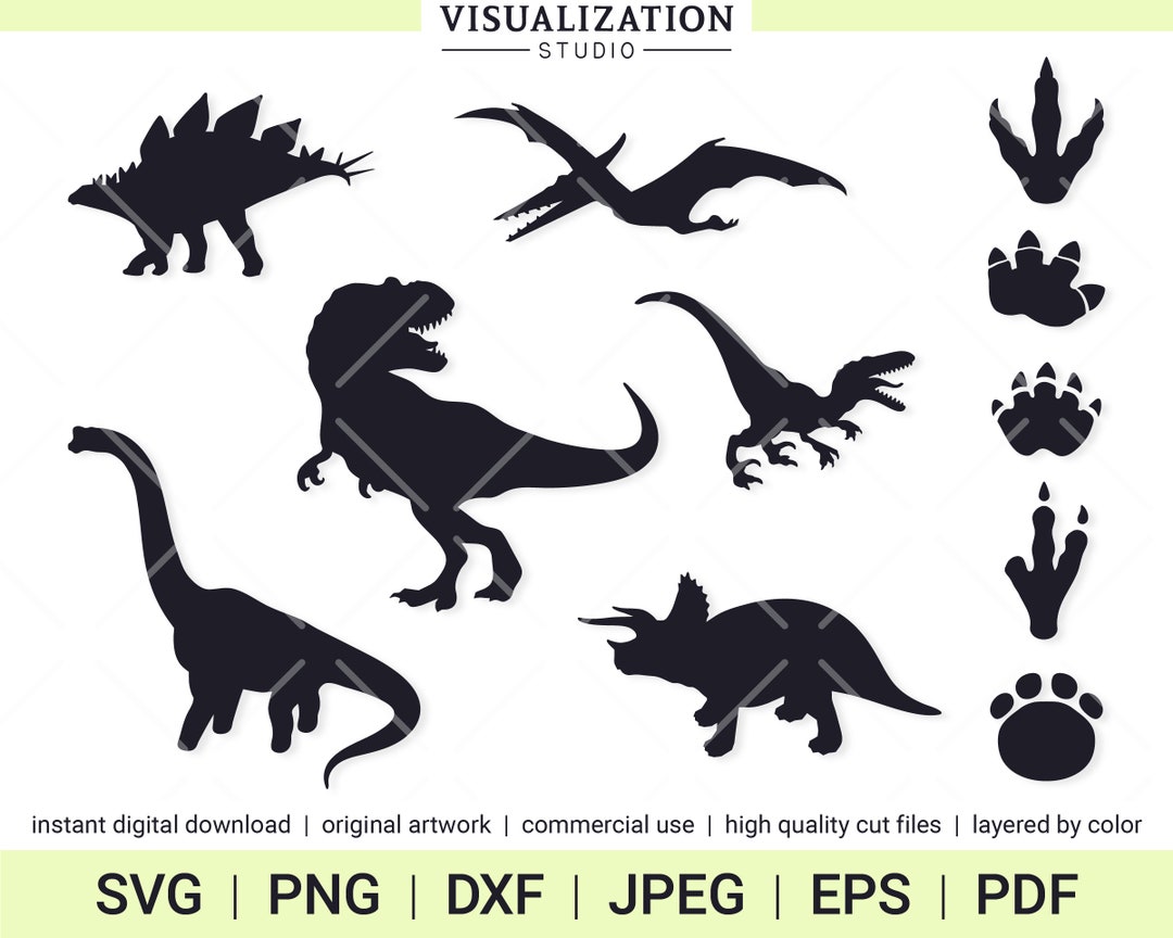 Dinosaurs and Tracks Vector Clipart Set INSTANT DIGITAL DOWNLOAD Svg ...