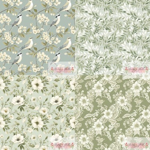 Sage Green Floral Digital Paper: Seamless Cottagecore Patterns (PNG ...