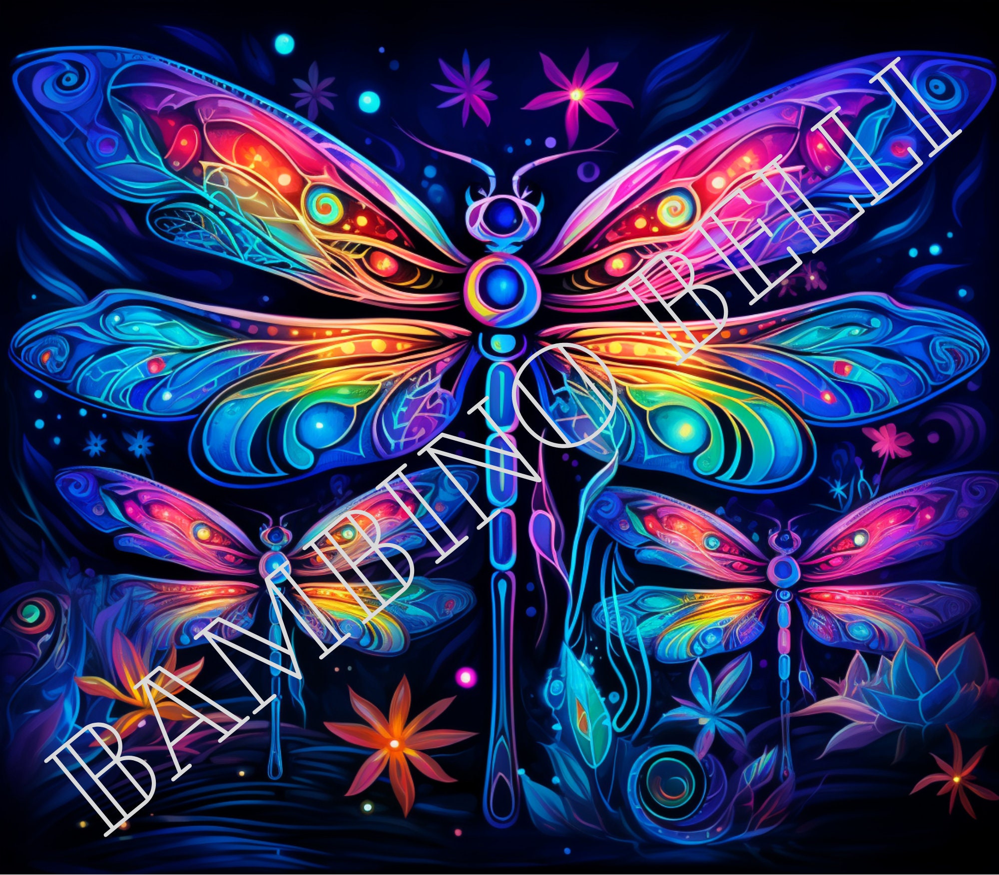 Digital Neon Dragonfly Tumbler Wrap PNG Digital Download for 20 Oz ...