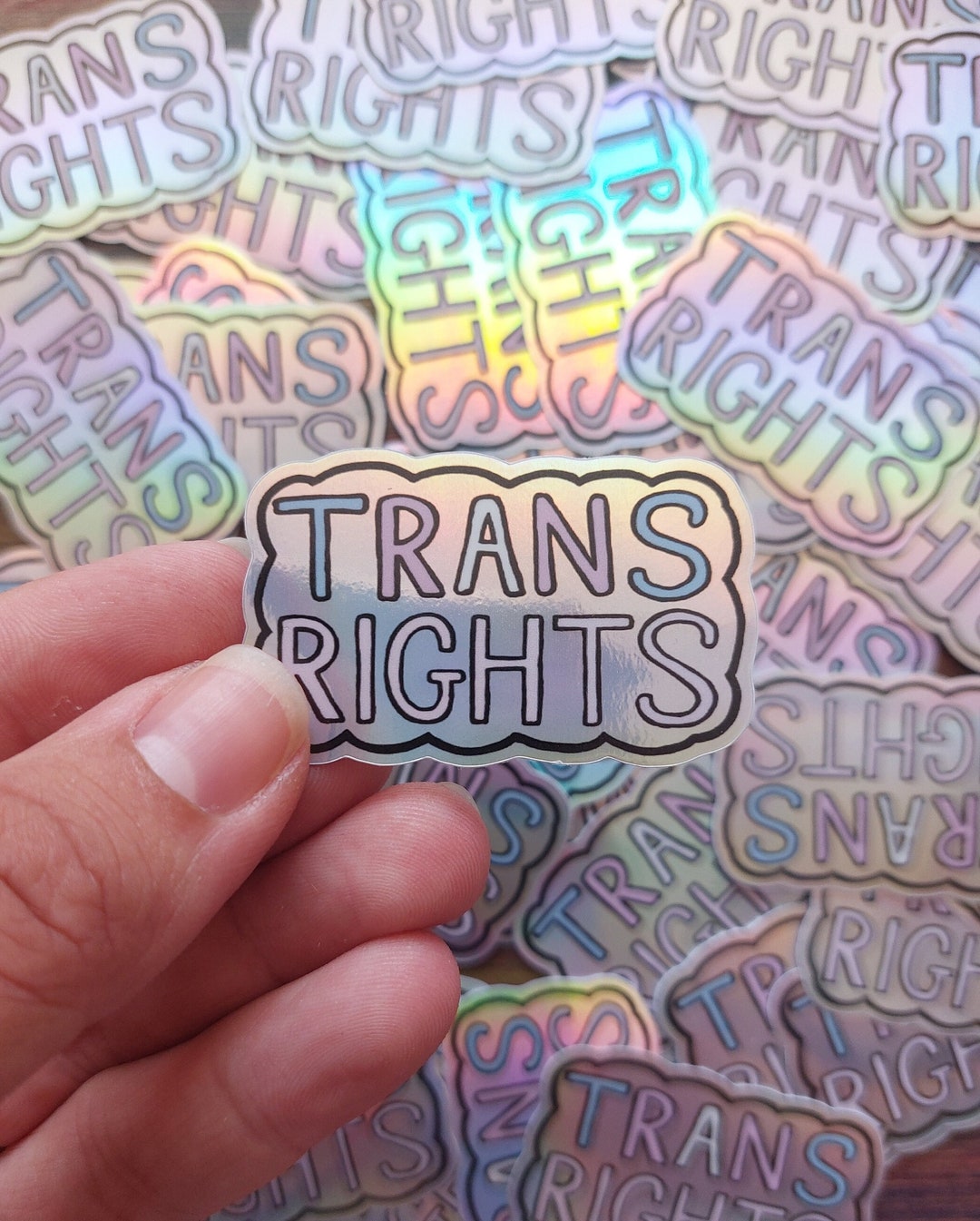 Trans Rights Holographic Sticker 3x5cm Transgender Rainbow Joy Laptop ...