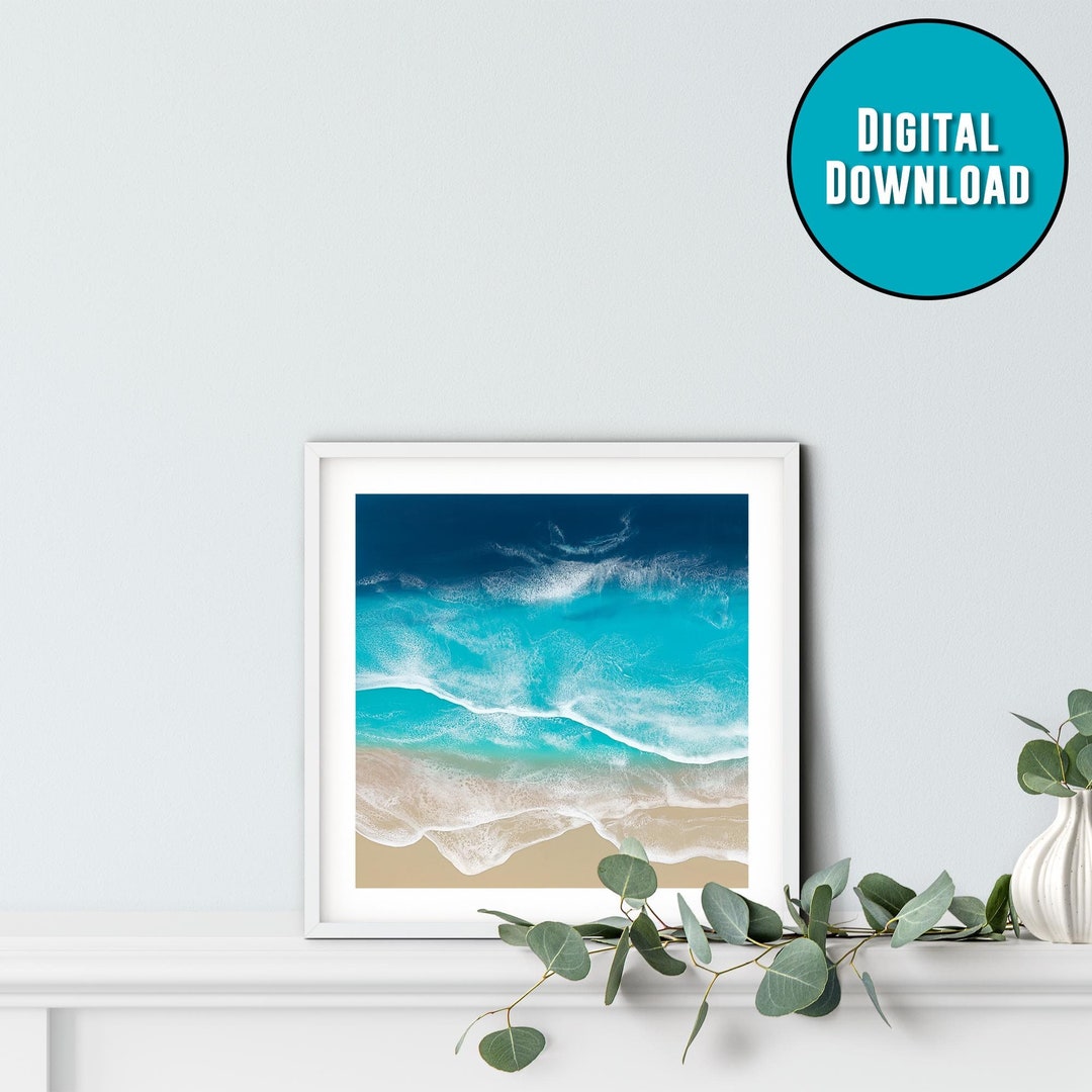 Modern COASTAL Art, Ocean Artwork, Ocean Waves PAINTING, Large Square ...