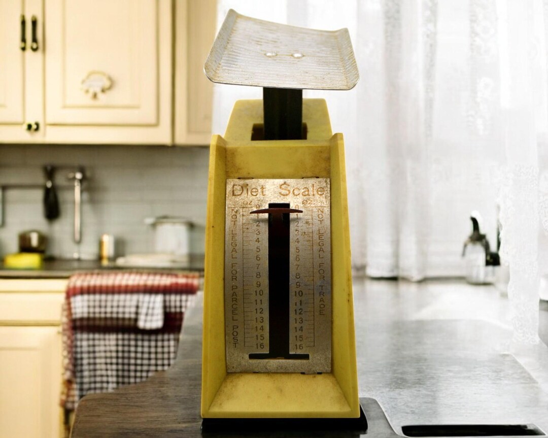 Vintage 1950s Diet Scale | Retro Yellow Plastic Kitchen Decor | Mid ...