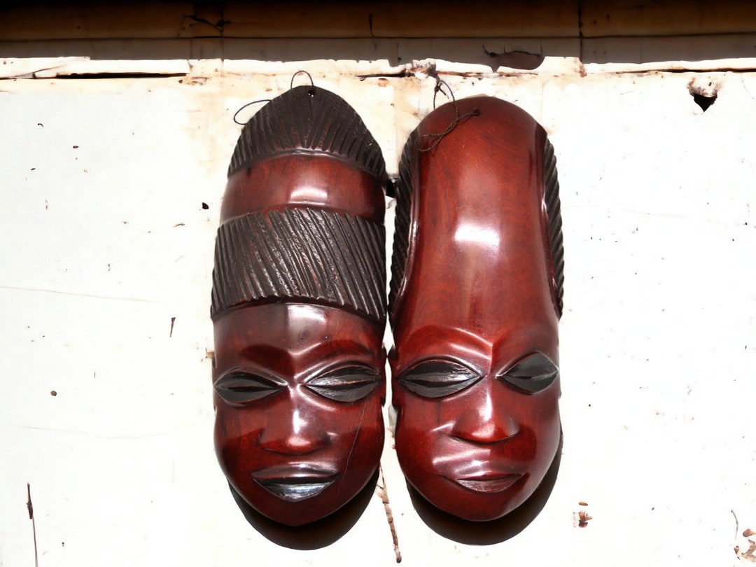 Set of 2 Unique Hand-carved Ebony African Tribal Masks - 8" Tall ...