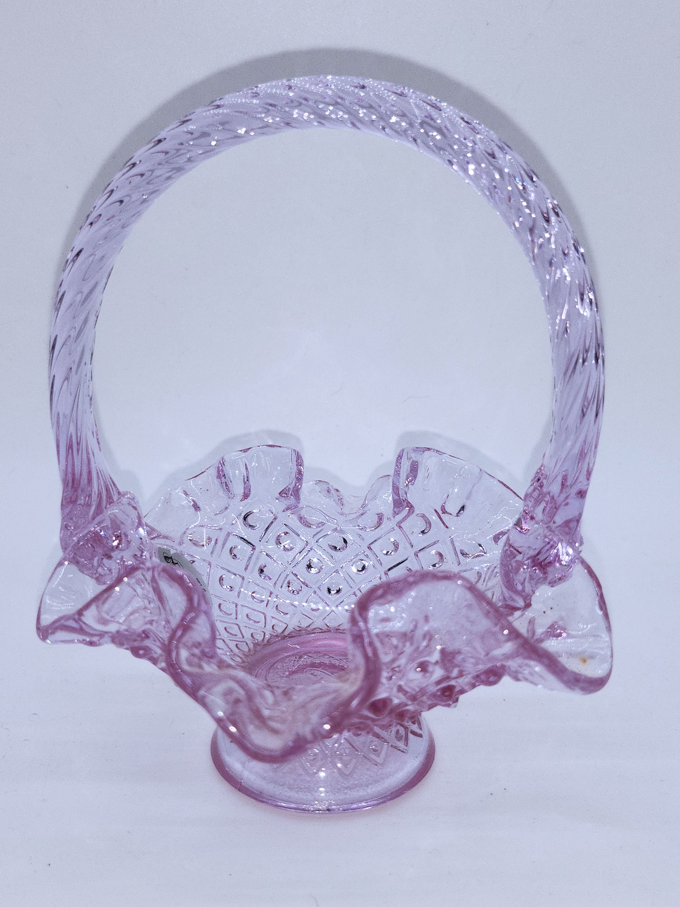 Whimsical Delight: Enchanting Fenton Mini-basket in Translucent Pink ...