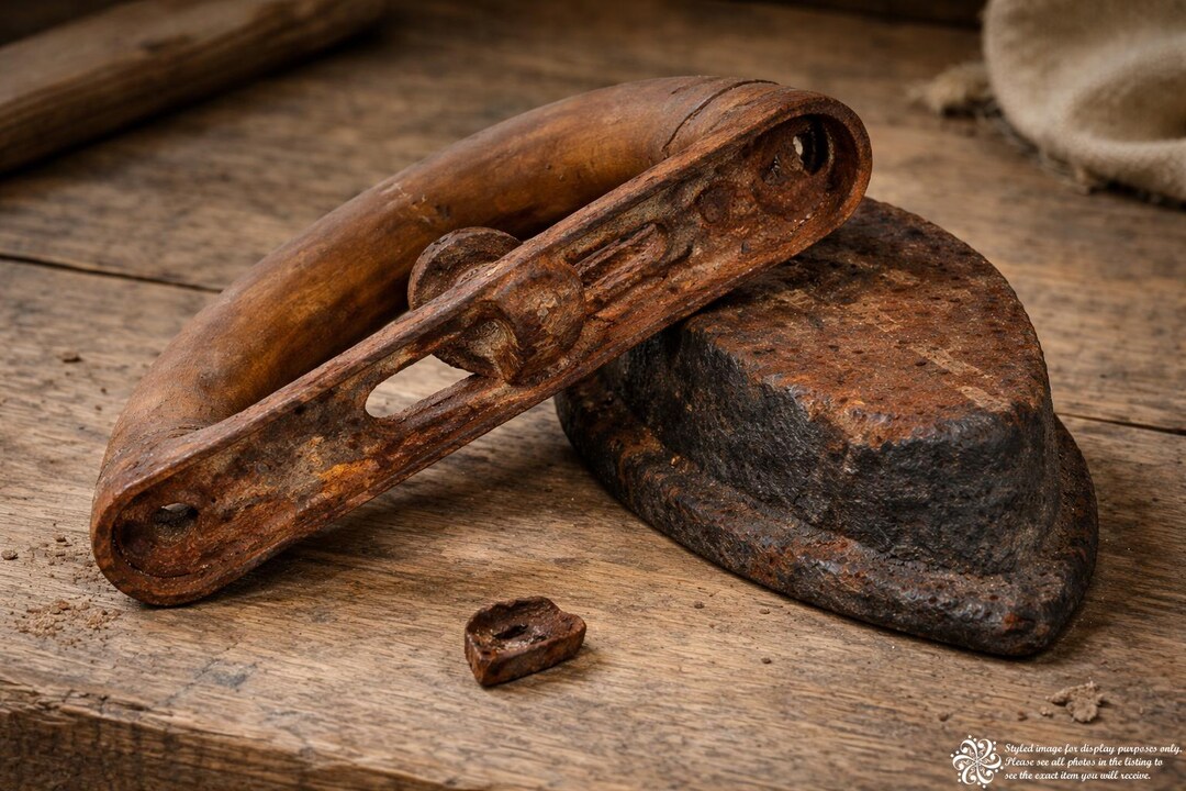Antique Solid Cast Iron Sad Iron With Mismatched Wooden Handle – Heavy ...