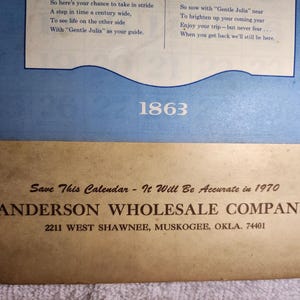 Vintage 1970 Gentle Julia Calendar – 1863 Replica W/ Poem, Anderson ...