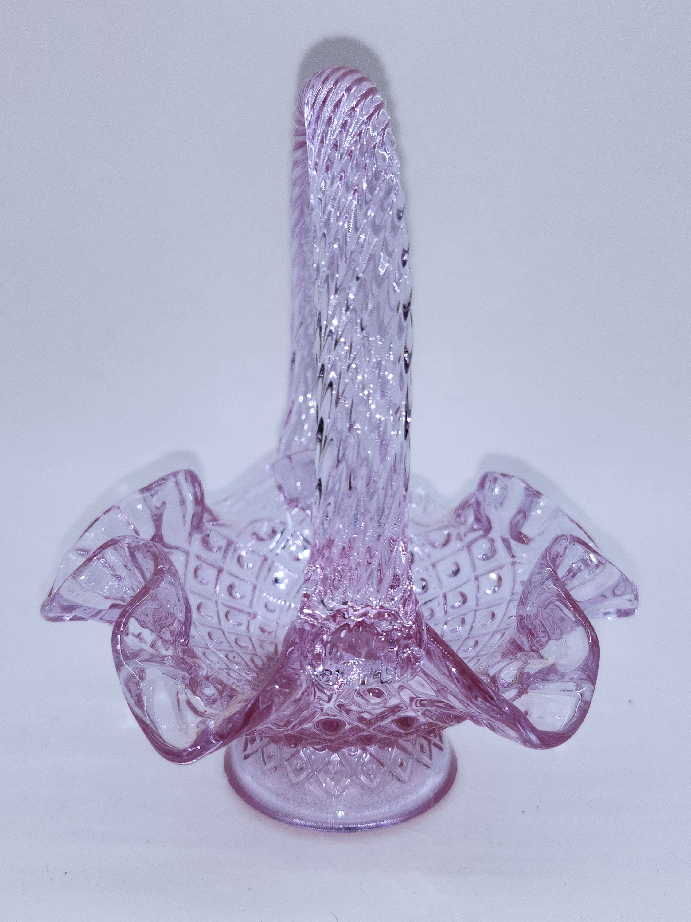 Whimsical Delight: Enchanting Fenton Mini-basket in Translucent Pink ...